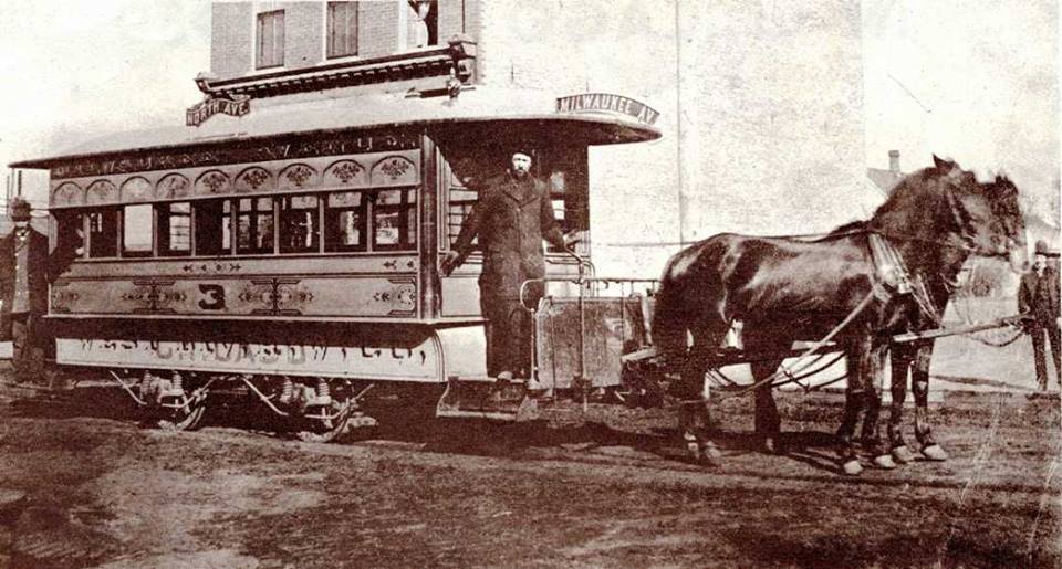 Industrial History: 1872 Horse Drawn Streetcar on Milwaukee Ave.