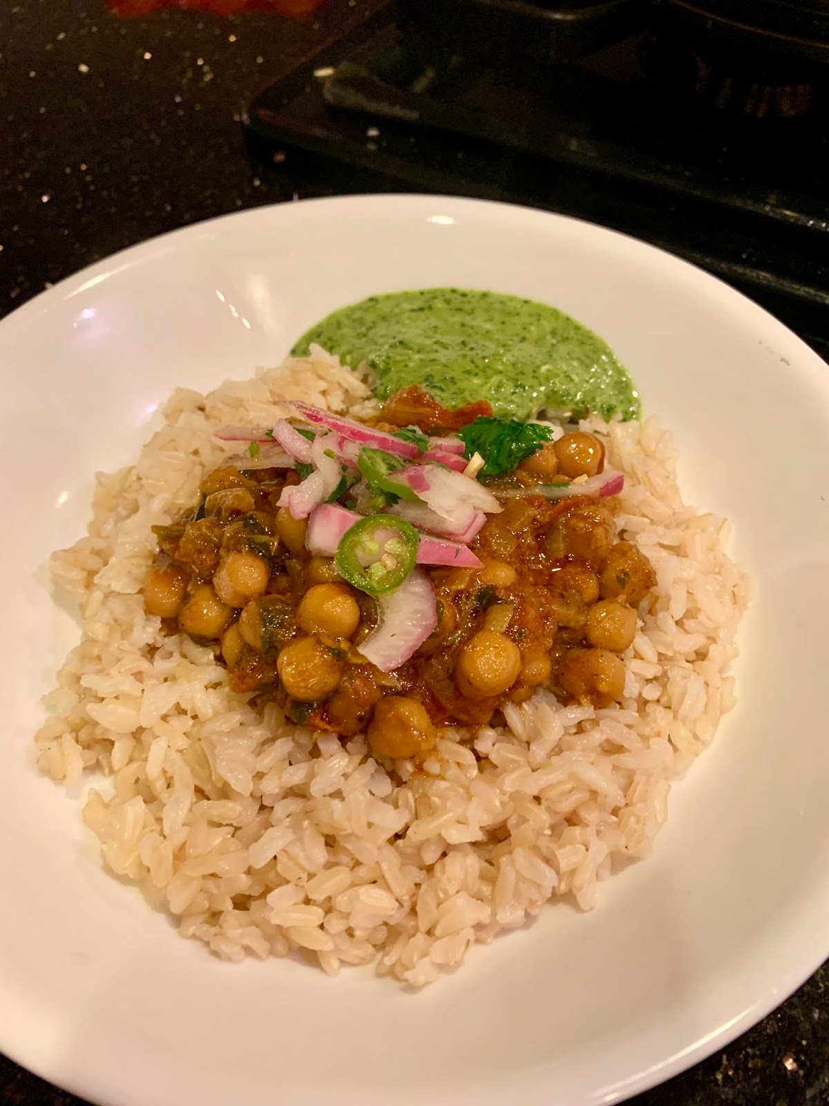 Spice and Rice: Garbanzo beans ( Chole ) and Naan OR brown rice