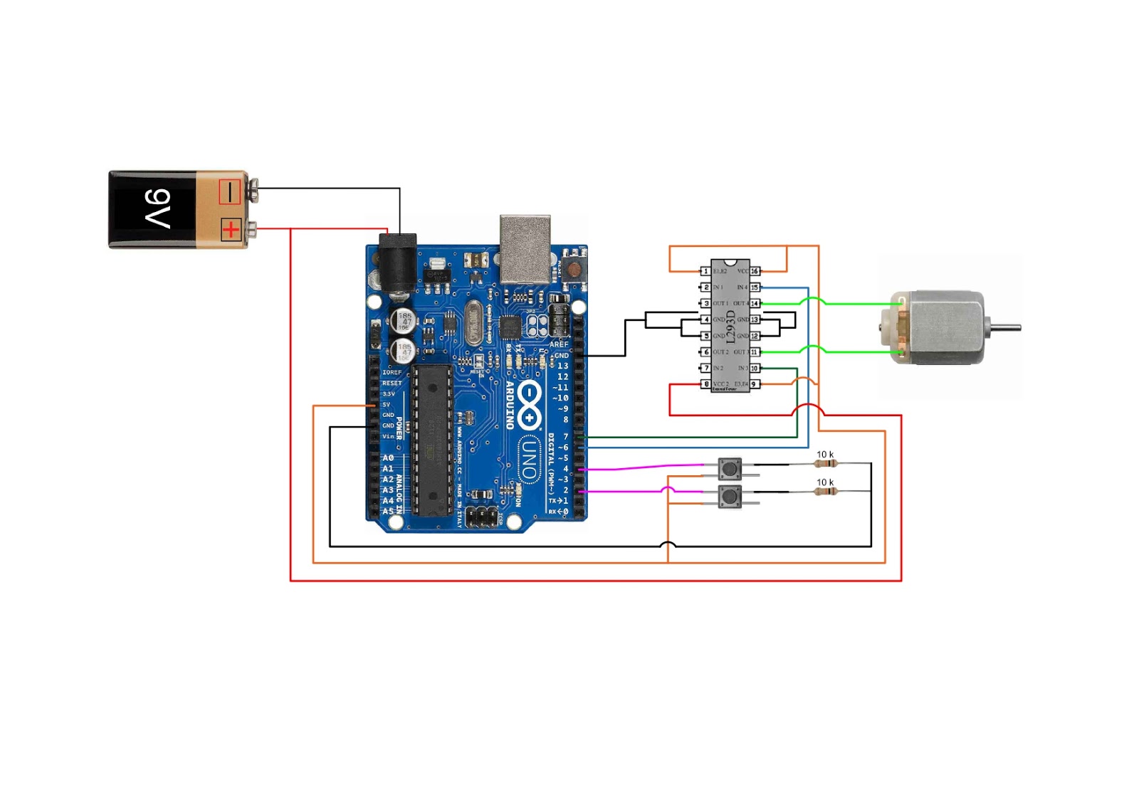 Dc Motor Controlled By Push Button Using Arduino Wired Connection