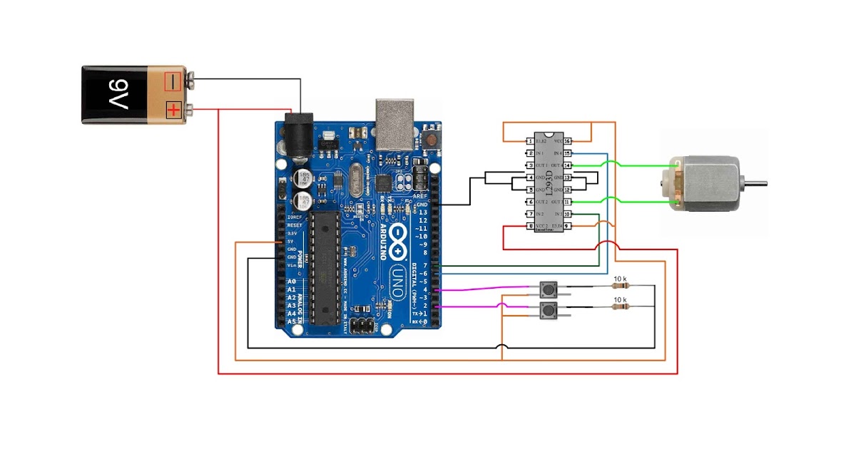 DC motor controlled by push button using Arduino - wired Connection