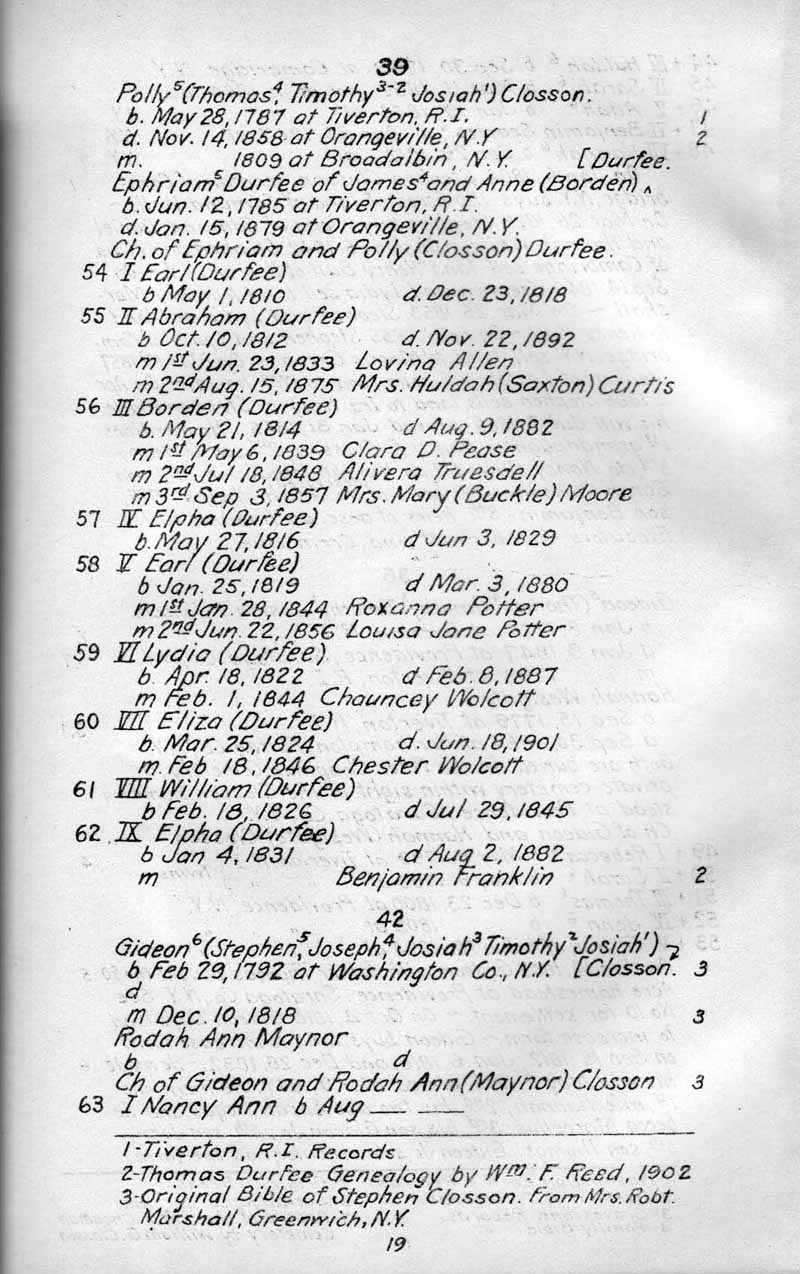 The Josiah Closson Family of New England by William G. Closson