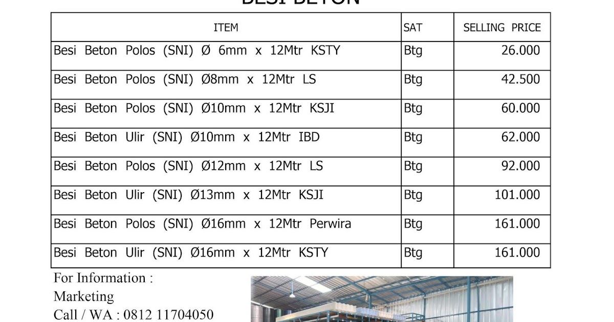 BESI BETON MERK PERWIRA & KSTY: HARGA PER KILO
