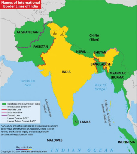 Perimeter of India In Brief