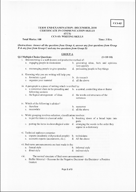 OSPU CCS writing skills dec 2018 Question Paper - University Question ...