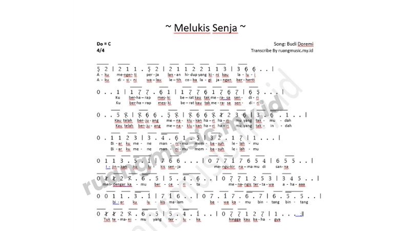 Not Angka Melukis Senja Beserta Not Balok Dan Liriknya Ruang Music My Xxx Hot Girl