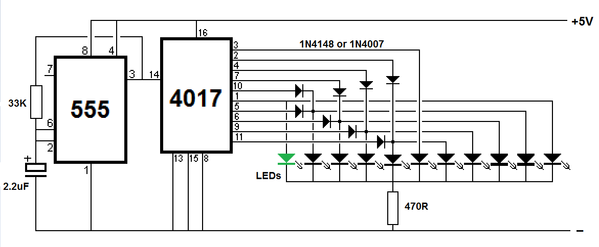 Sequential LED flasher using IC 4017 (KNIGHT READER) ~ Simple Projects