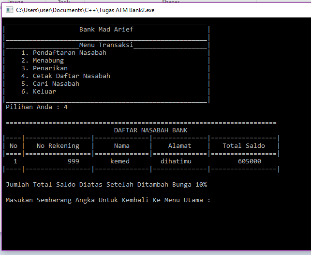 Contoh Program C++ ATM Bank Versi Lengkap ~ Tutorial Belajar Coding