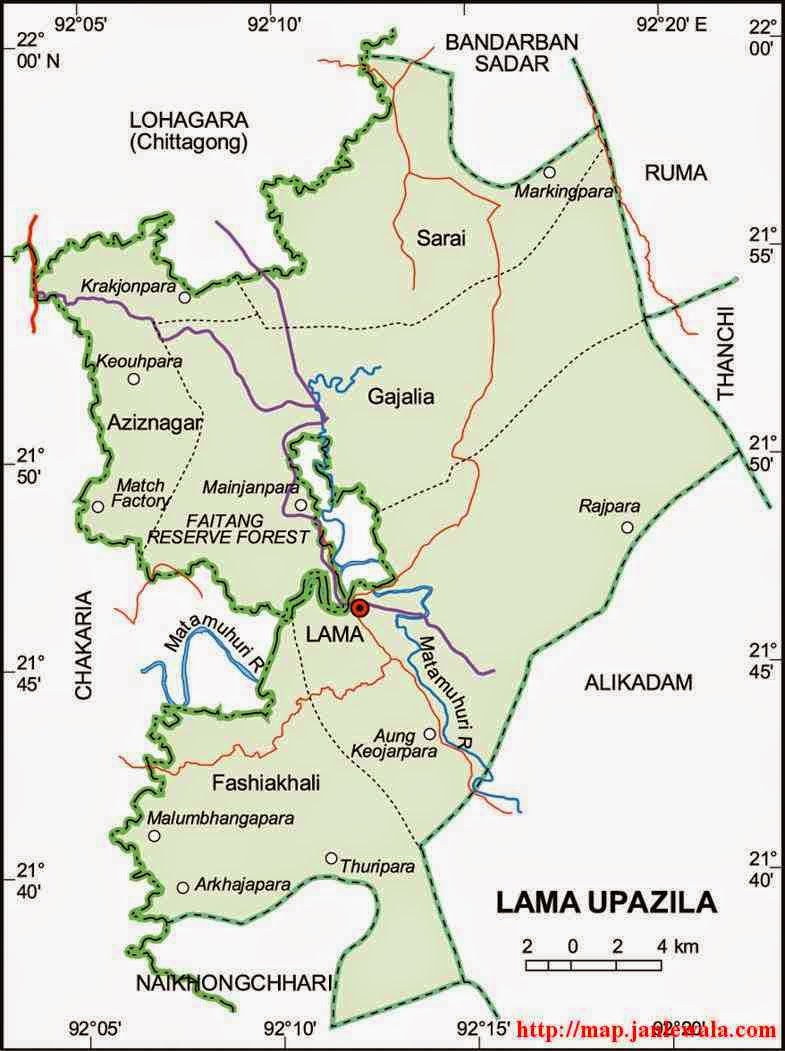 Lama Upazila Map, Bandarban District, Bangladesh