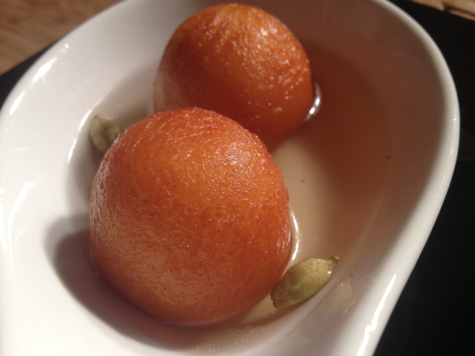 Stella's Meza: Gulab Jamun (milk balls in cardamom syrup)