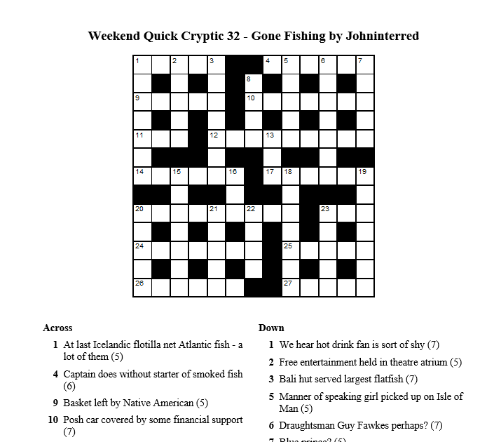 Reinterred Weekend Quick Cryptic 32 Gone Fishing By Johninterred reinterred-weekend-quick-cryptic-32-gone-fishing-by-johninterred