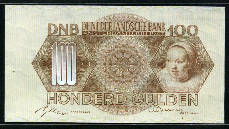Netherlands banknotes 100 Gulden note of 1947 Adriaentje Hollaer by ...