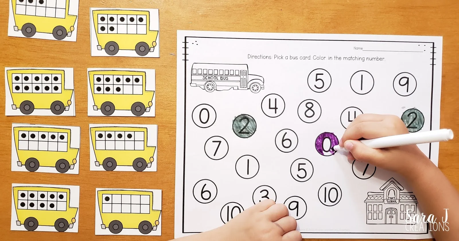 School Bus Ten Frames Matching Activity | Sara J Creations