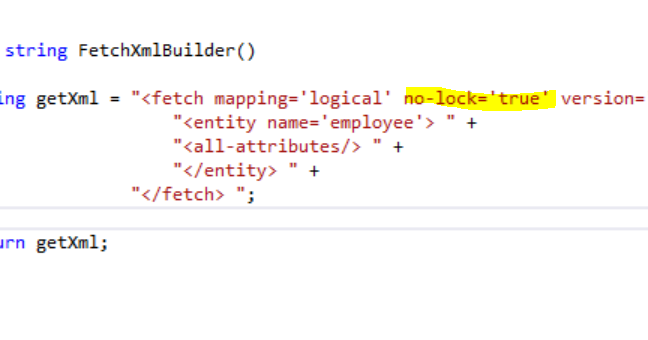 My experience with .NET: Dynamic CRM - Fetch XML with No Lock