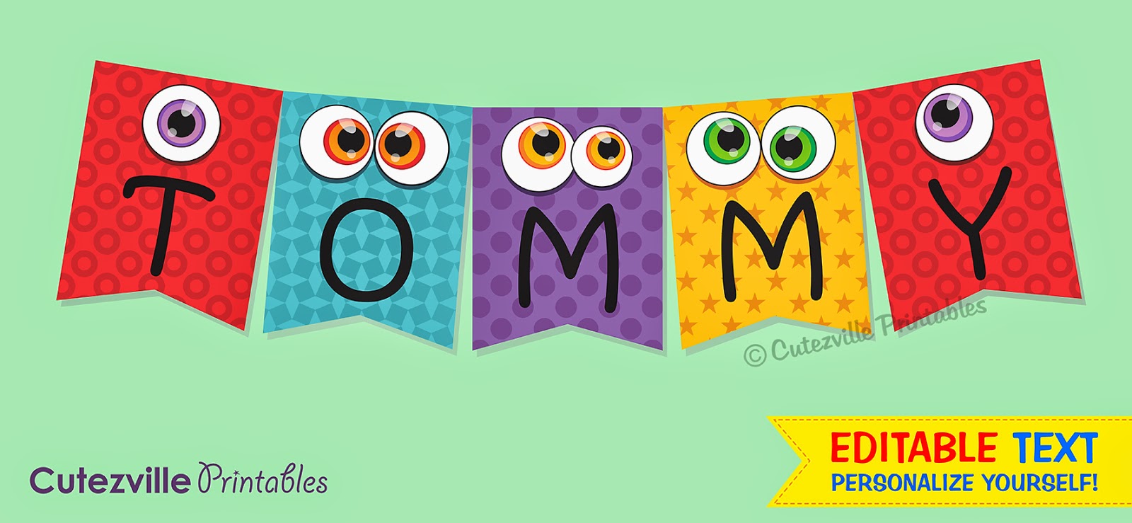 Cutezville Printables: Personalized Printable Monster Bunting Banner
