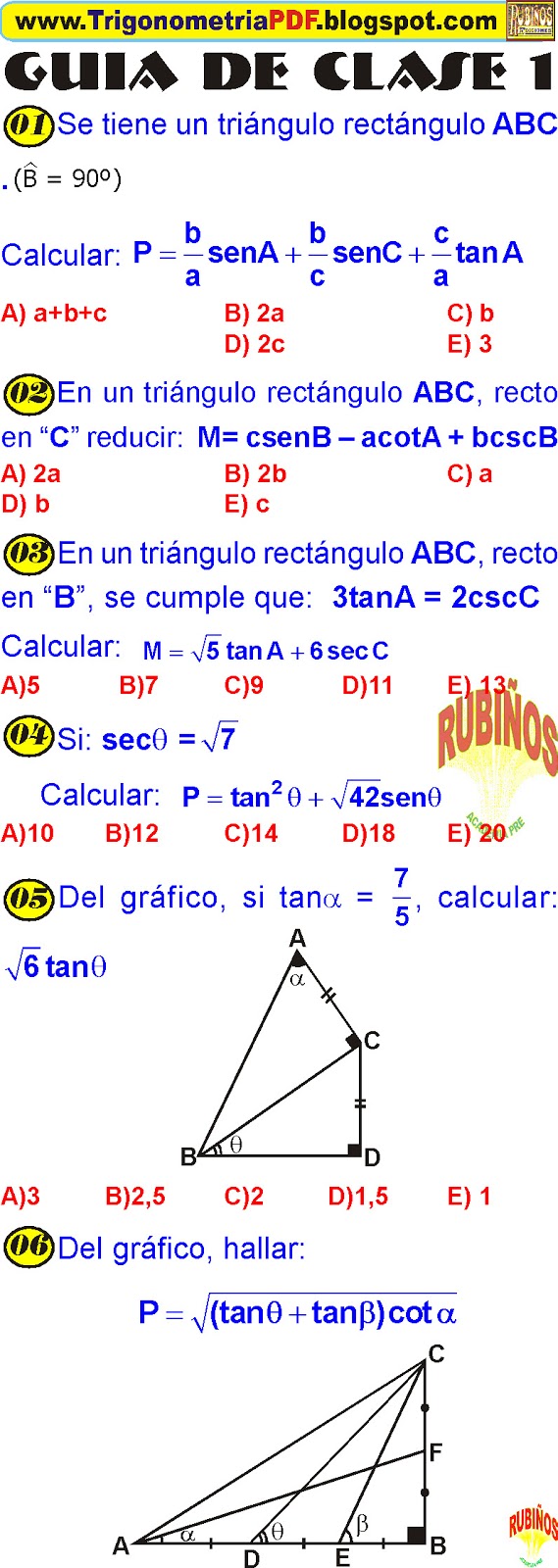 RAZONES TRIGONOMETRICAS DE ANGULOS AGUDOS EJERCICIOS RESUELTOS PDF
