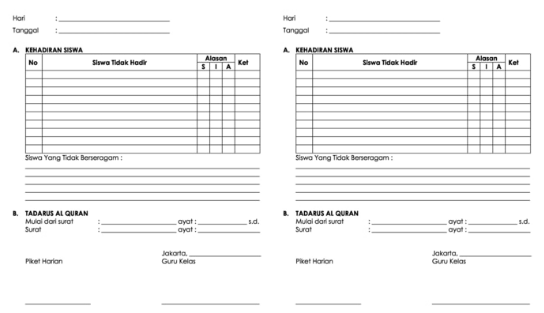 Format Agenda Piket Harian dan Absensi Kehadiran Guru | Gudang Kurikulum