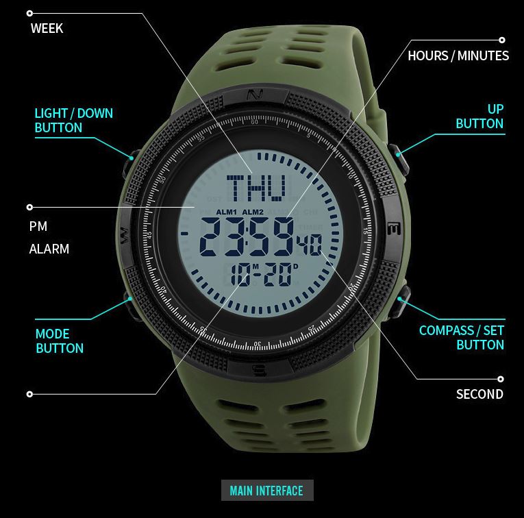 HYBRID MART OnlineShop: SKMEI Jam Tangan Kompas Digital Pria - 1254K- Black