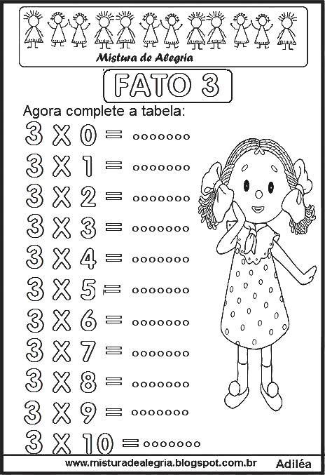TABUADA DE MULTIPLICAÇÃO DO 3 ILUSTRADA, IMPRIMIR E COLORIR-Mistura de ...