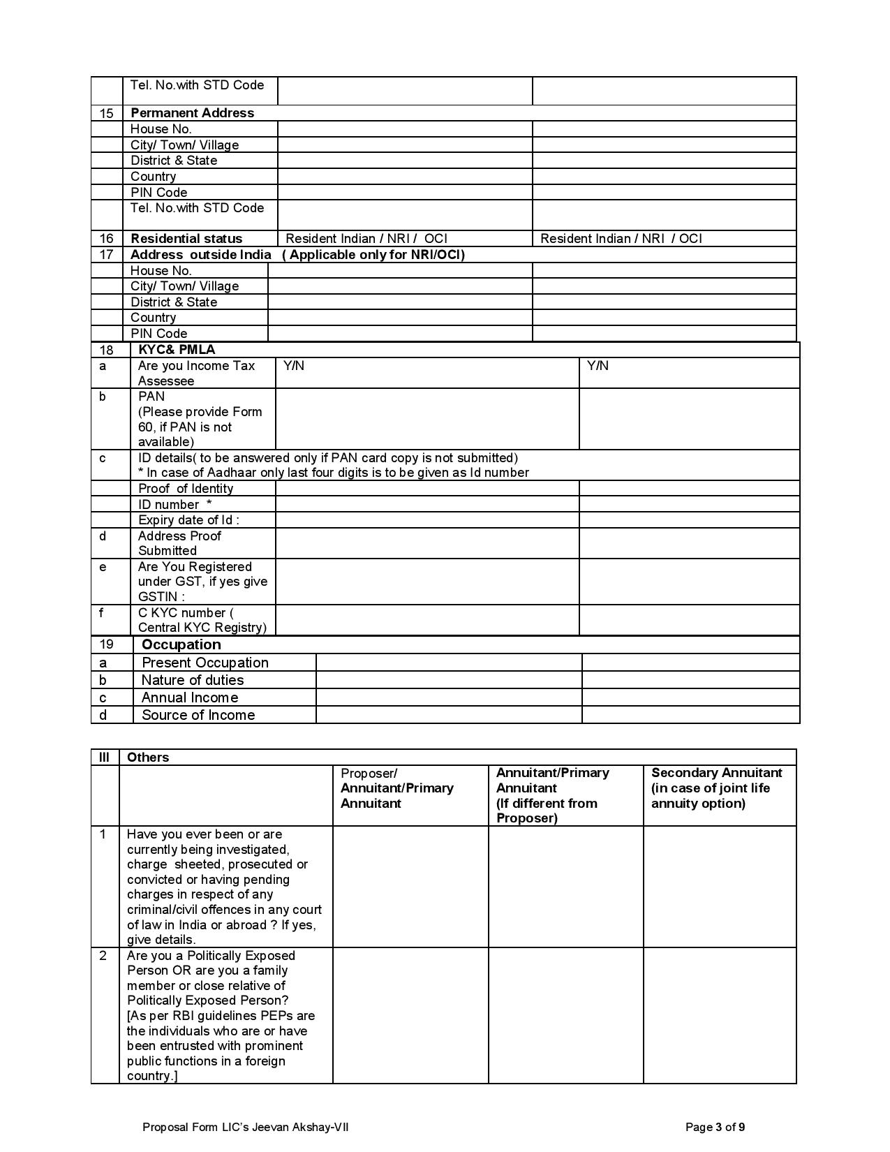 LIC Jeevan Akshay Plan - LIC Plan - Proposal Form No. 440 (Rev 2020 ...
