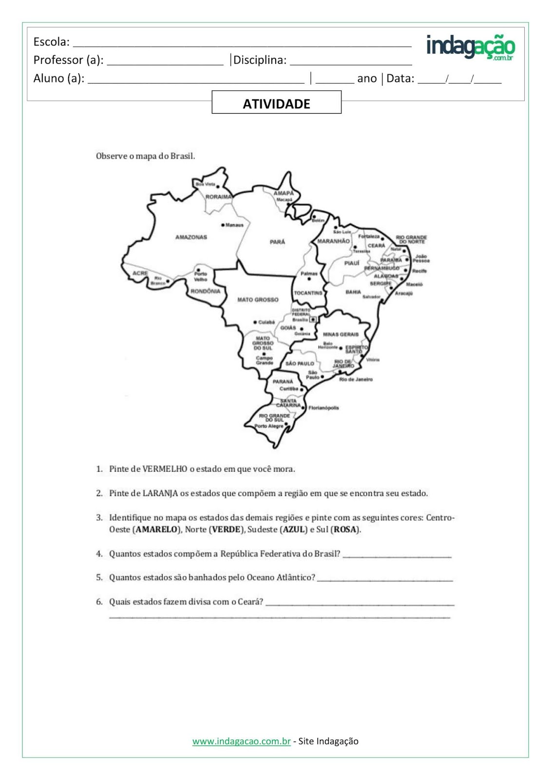Atividade 5º ano: Coletar informações no mapa - INDAGAÇÃO