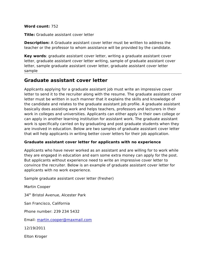 Sample Cover Letter For Graduate Assistantship Resume Letter Sample Cover Letter For Graduate Assistantship Resume Letter
