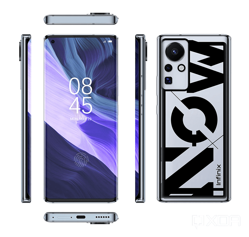 Renders of an Infinix smartphone with a curved display, 160W charging ...