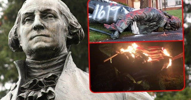 Portland: George Washington Statue Torn Down, Draped in Burning U.S ...