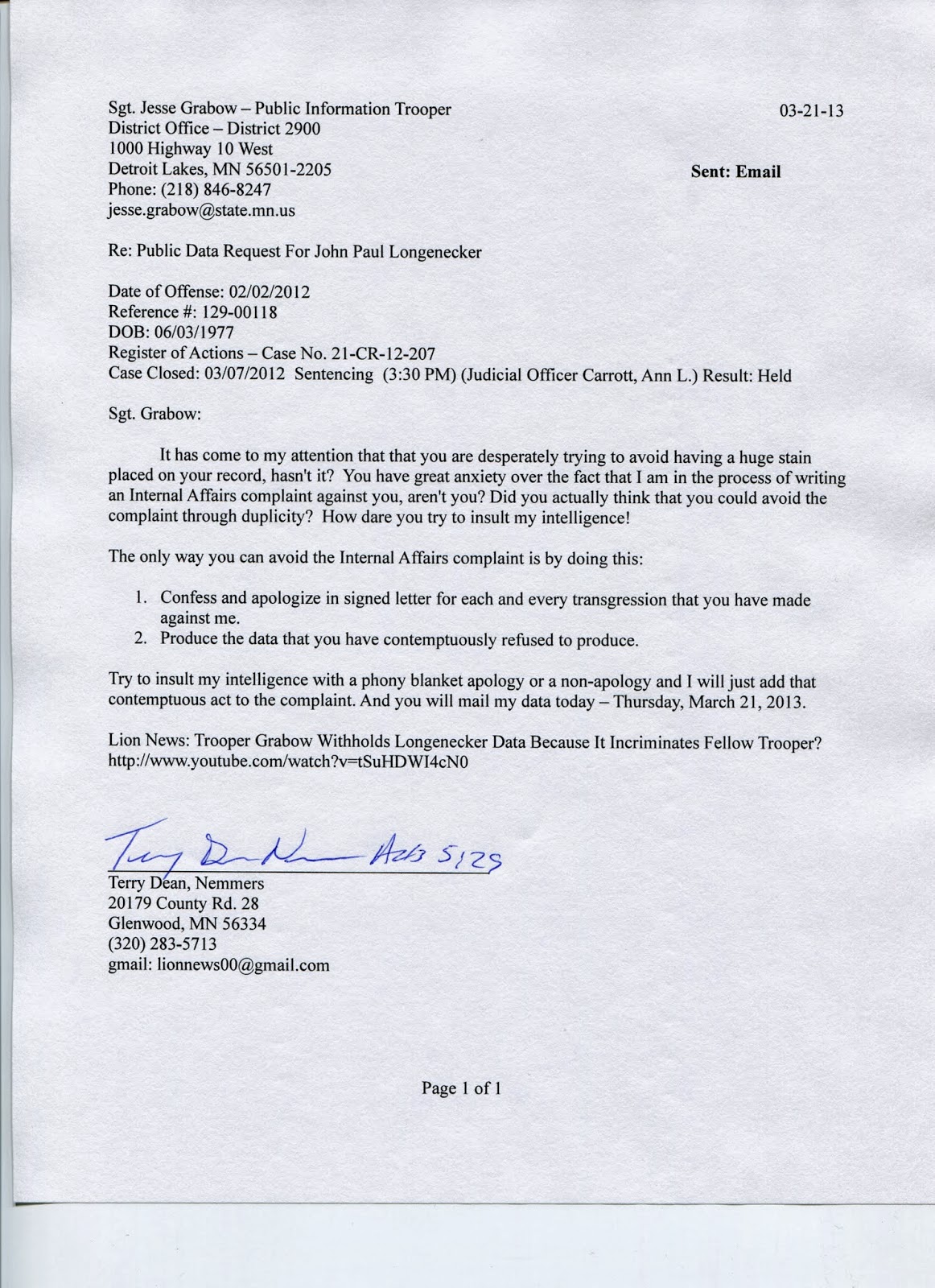 Lion News: Internal Affairs Complaint VS Lt. Eric Roeske, Capt. Steve ...