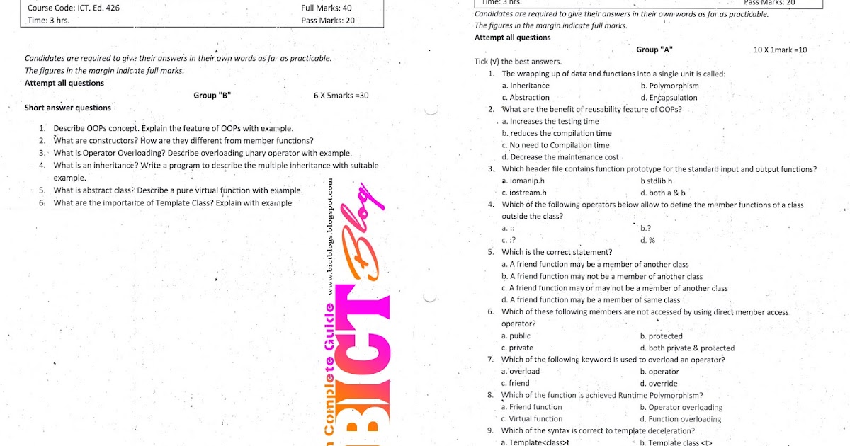 BICT 2nd Sem Question Paper Year 2074 ~ BICT blog