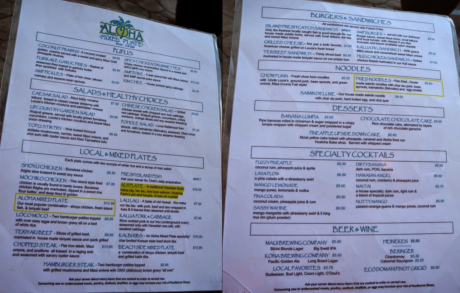 Aloha Mixed Plate, Lahaina (HI) : Eating Without Moving