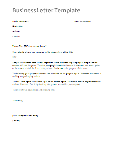 Free Printable Business Letter Template ~ Resume Letter