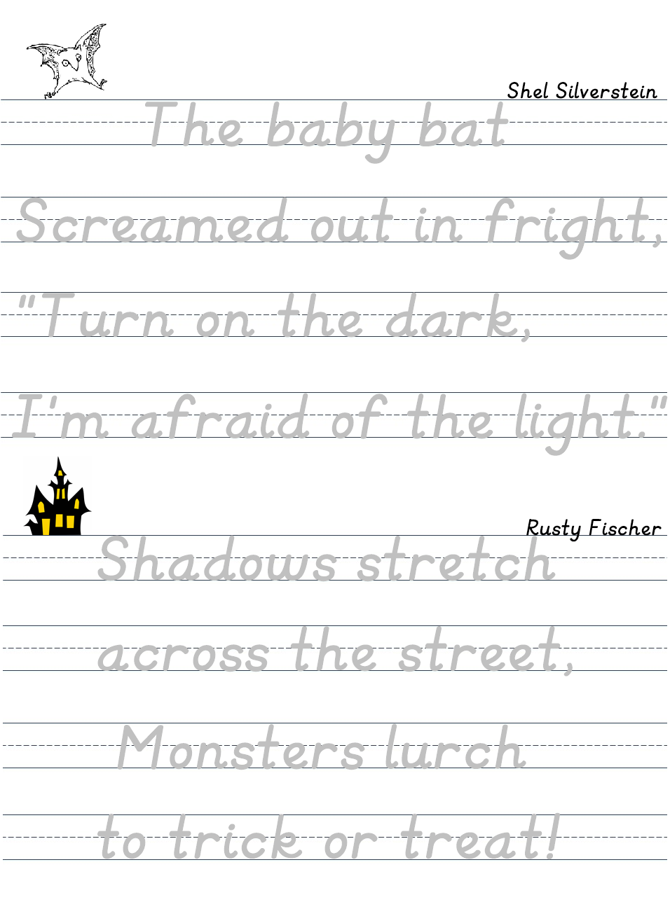 Autumn Themed Poetry Tracing Work Sheets Printable ~ Paper House