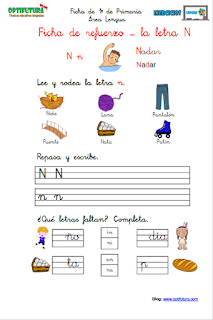 Ficha de refuerzo Lengua - La letra N [Lengua] [Actividades, ejercicios ...