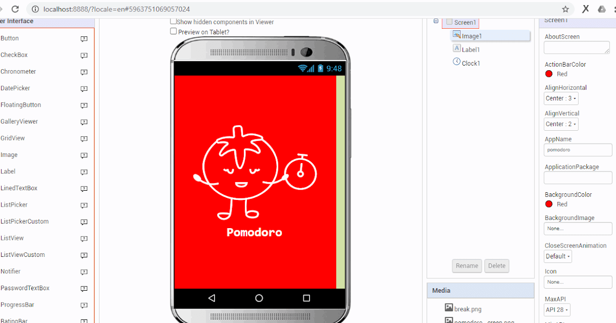 Membuat aplikasi POMODORO di appybuilder