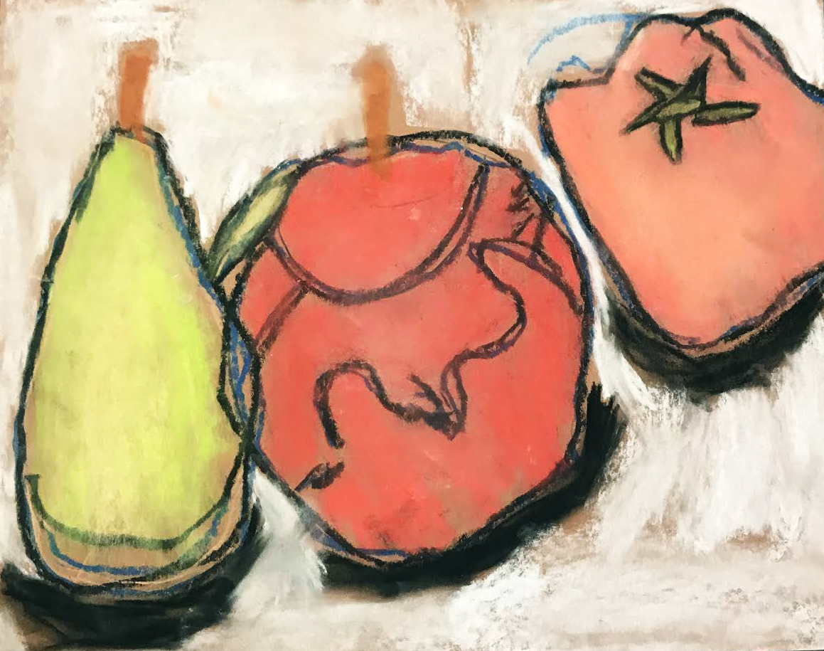 OIL PASTEL PEAR STILL LIFE