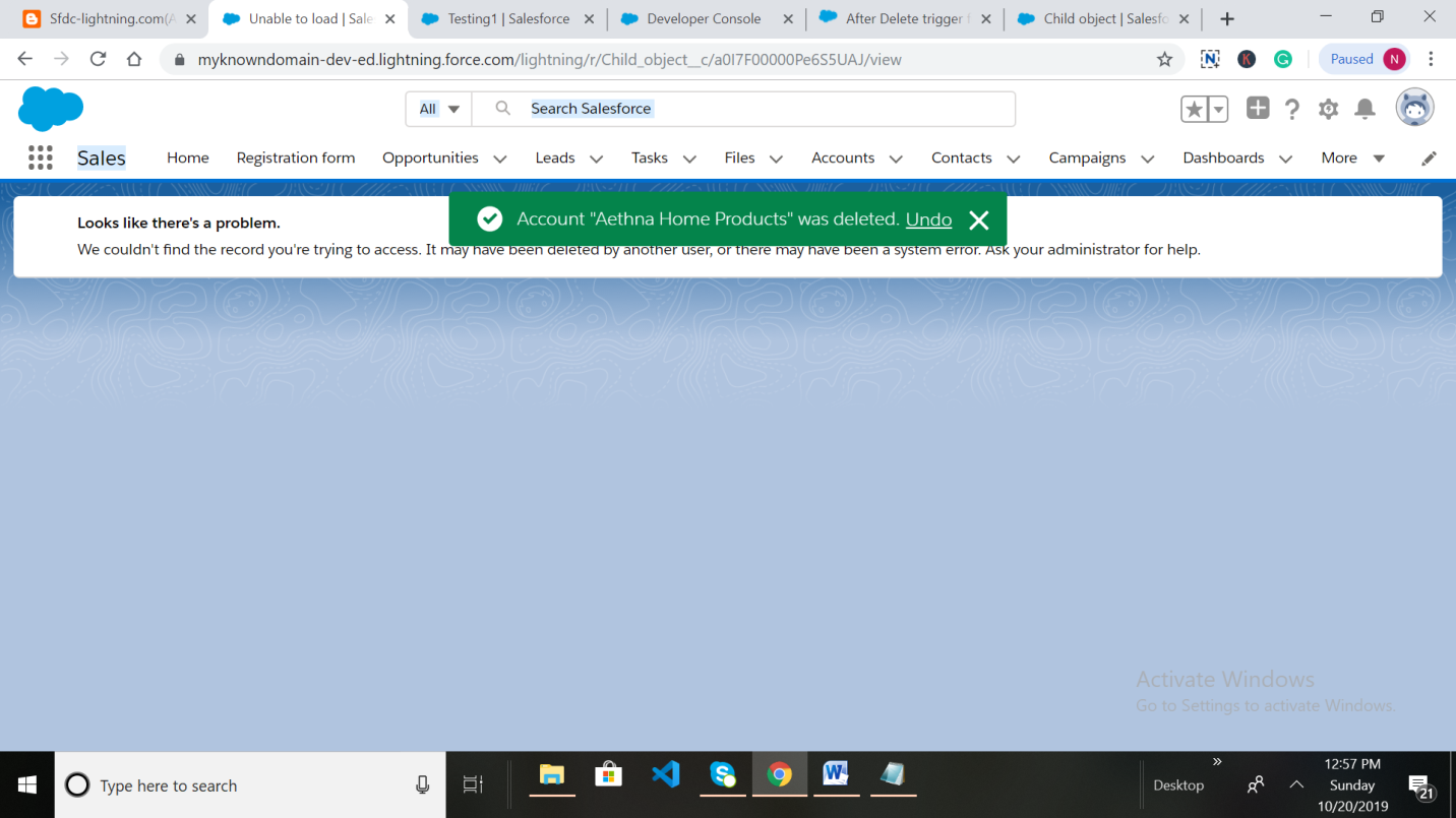 Sfdc A Blog On Salesforce What Is After Delete Event In Apex Trigger Explain It