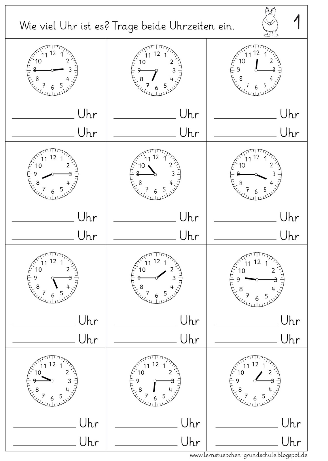 Lernstübchen: Uhrzeiten lesen - gemischt