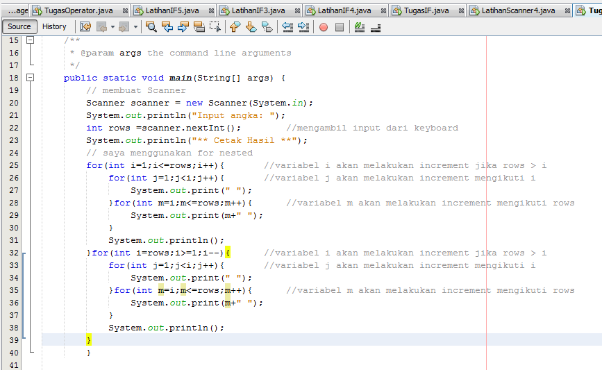 Program piramida pasir angka pada java