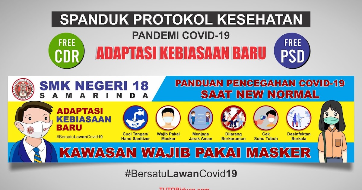Desain Spanduk Protokol Kesehatan di Sekolah Free CDR dan PSD ...