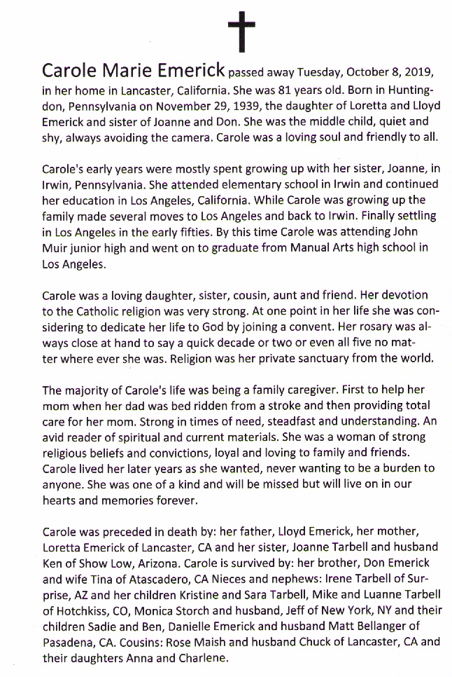 FAMILY HISTORY CHANNEL : Carole Marie Emerick