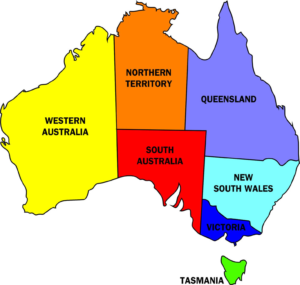 Australien Karta över Region Politiska
