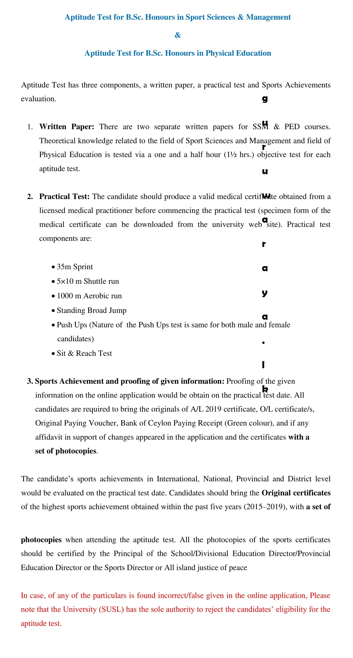 Aptitude : Sabaragmuwa (Sports Science, Physical Education) - Teacher