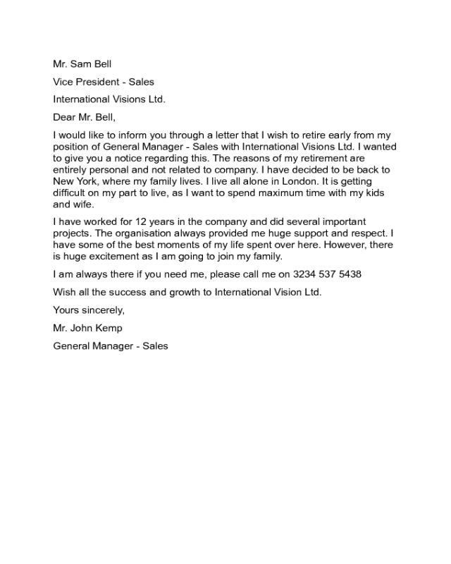 Retirement Letter Sample ~ Resume Letter