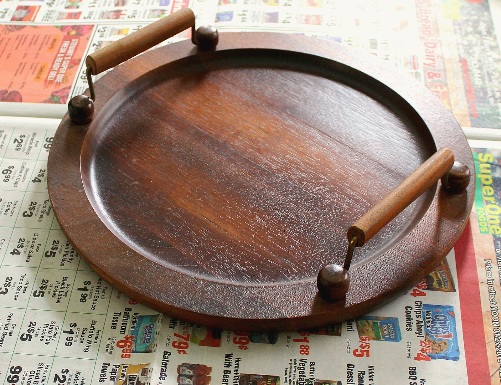 Thrift Shop Round Walnut Tray Upcycled with Paint & Stencils ...