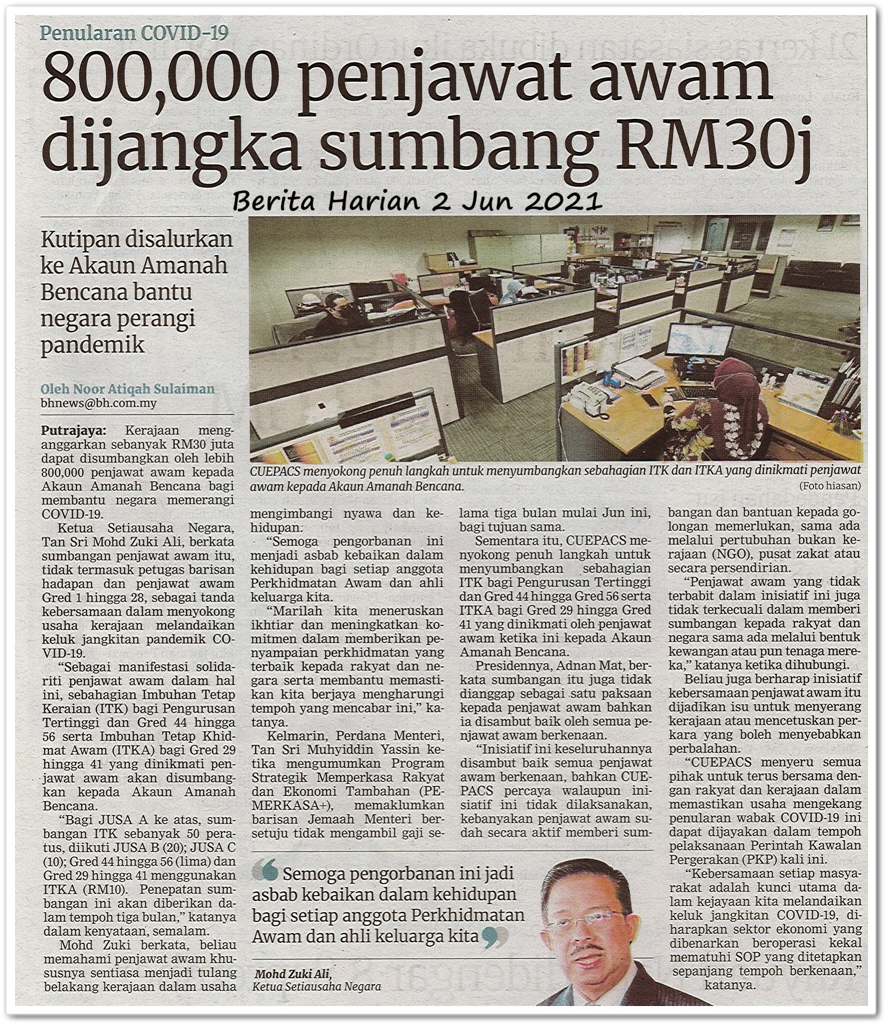 800,000 penjawat awam dijangka sumbang RM30j - Keratan akhbar Berita ...