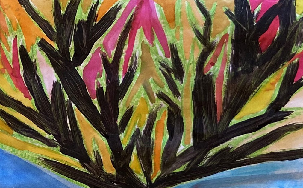 Kids Artists: Winter tree in warm-cool colors