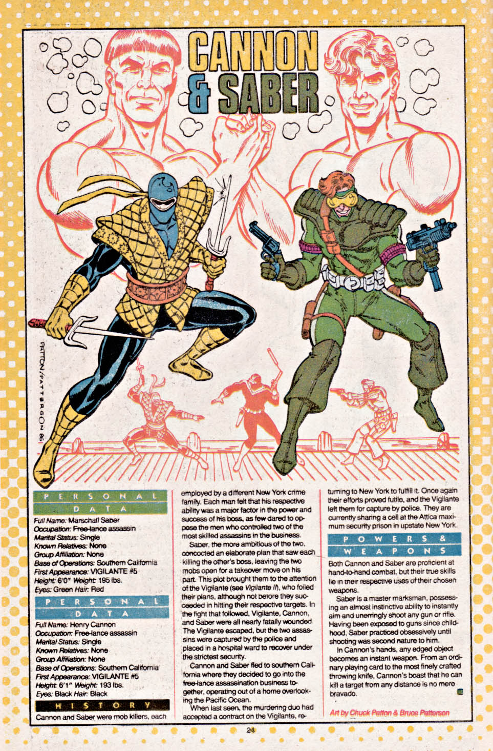 Fichas de Superheroes Marvel y DC: Cannon y Saber