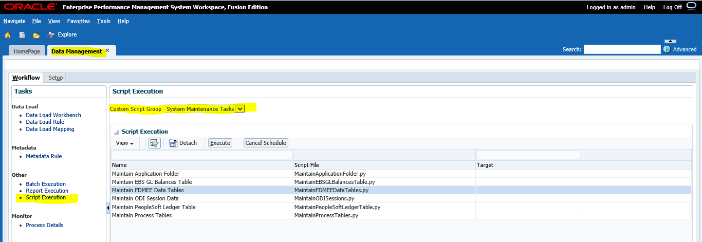FDMEE: System Maintenance Tasks: Maintain Process Tables | EPM Zones