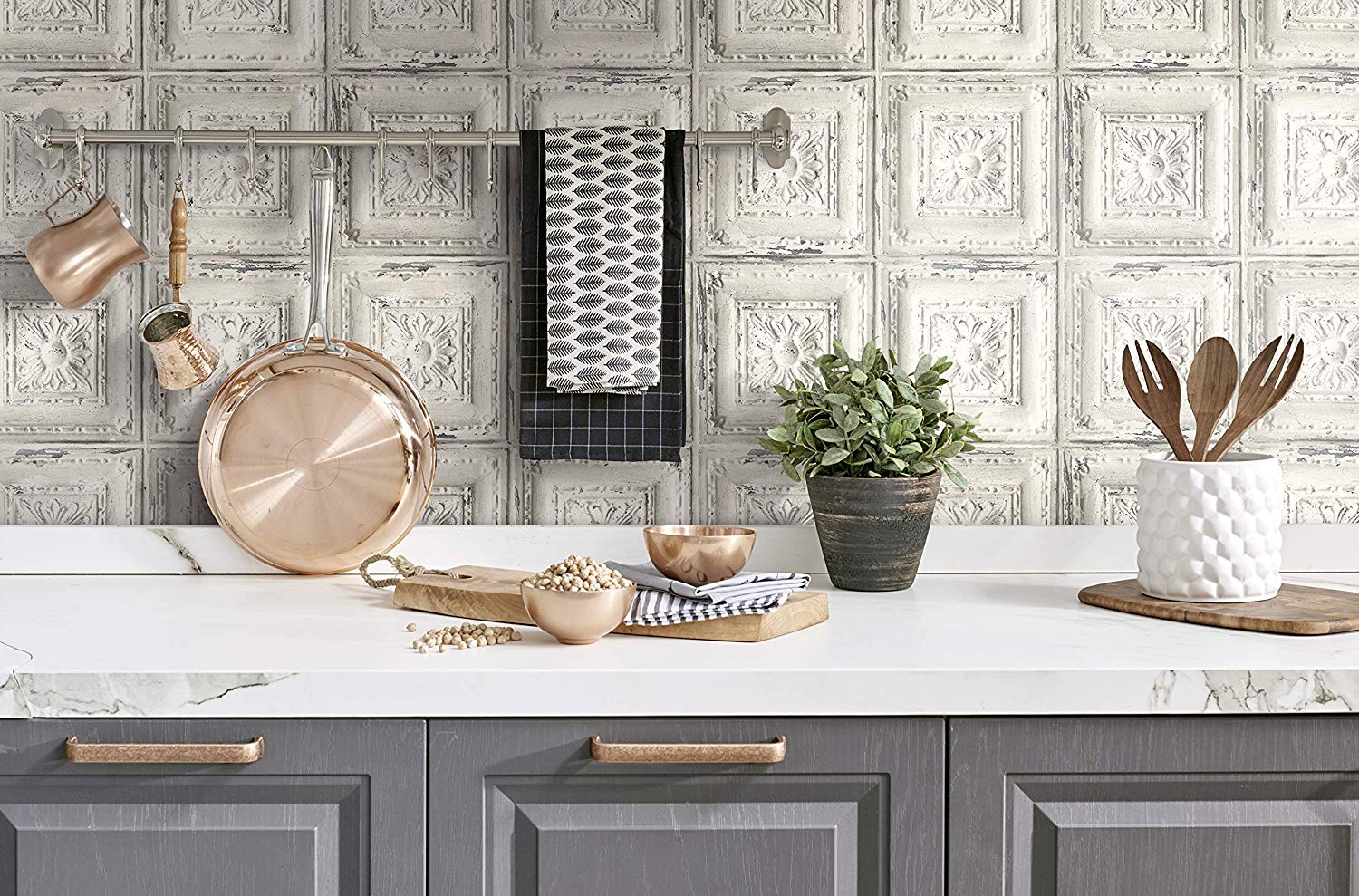 Vintage Ceiling Tile Wallpaper - Junk Chic Cottage