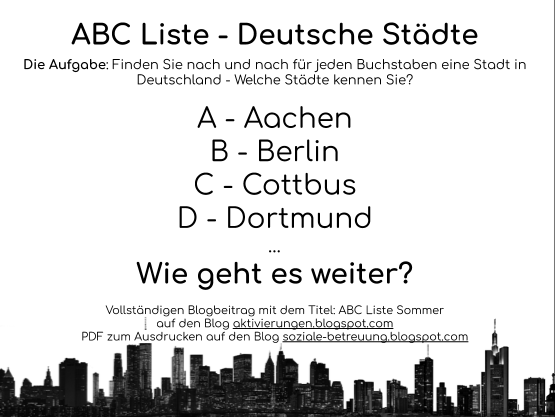 ABC Liste/ Rätsel: Deutsche Städte